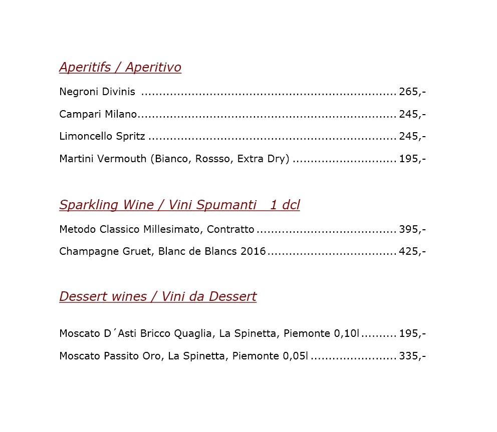 Beverage list – Divinis
