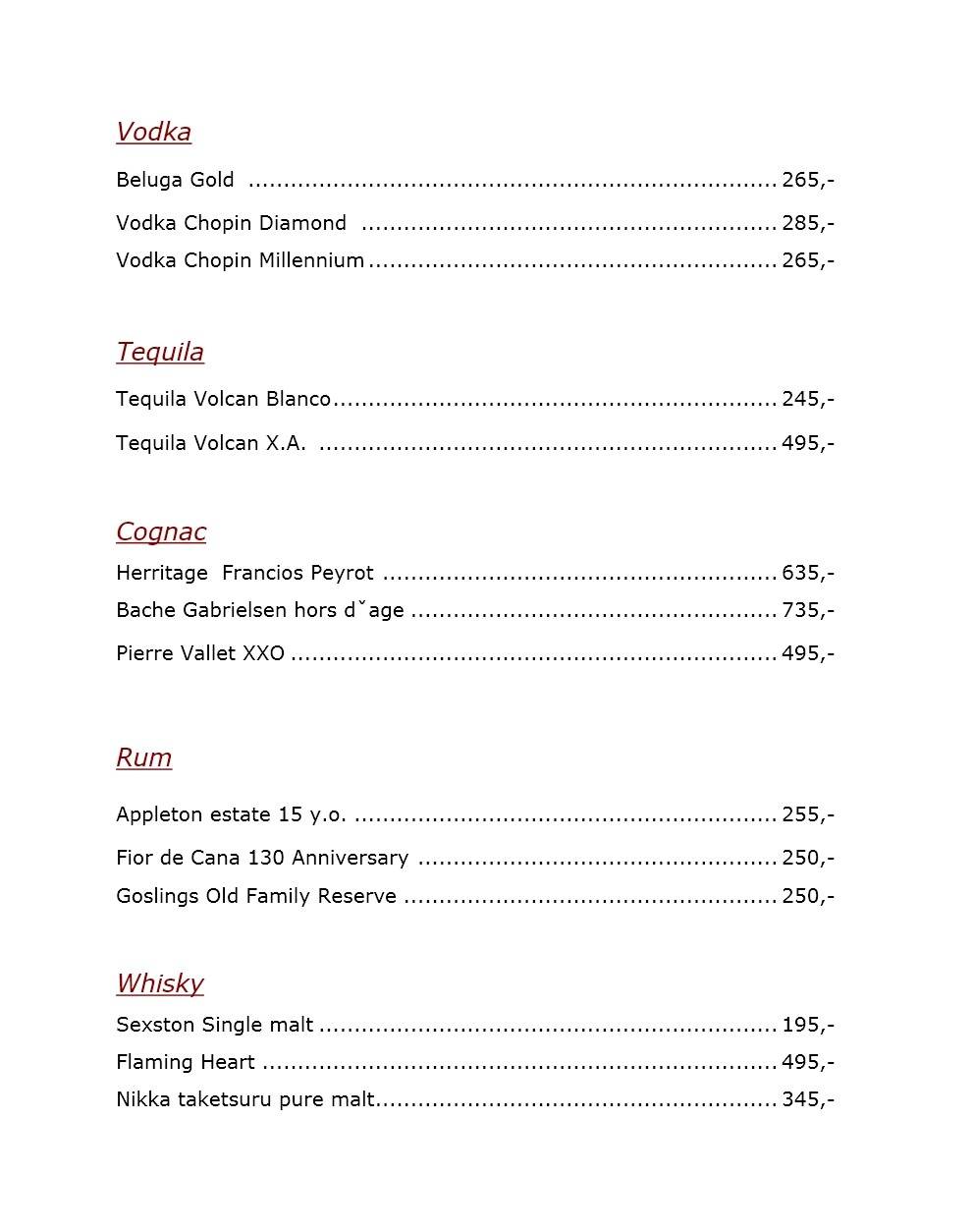 Beverage list – Divinis